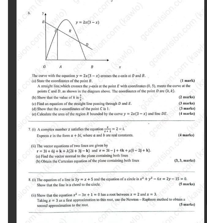 The curve with the equation $y = 2x(3-x)$ | StudyX
