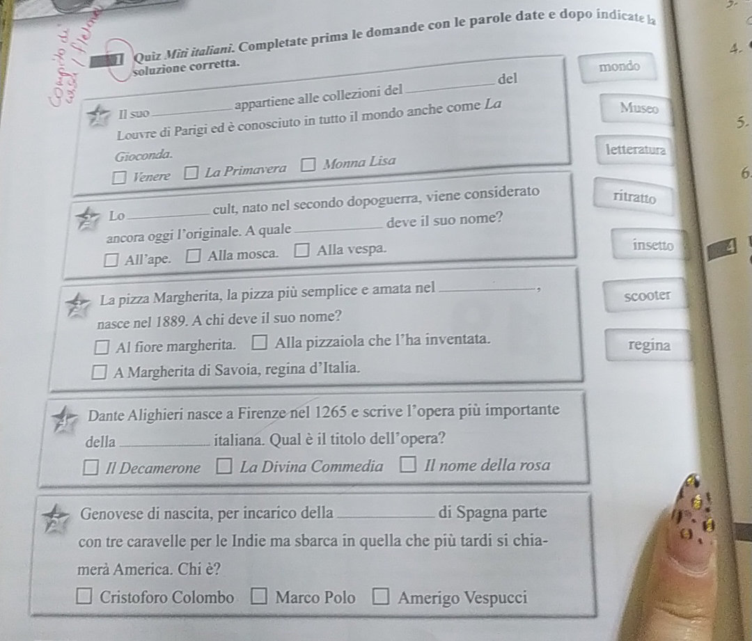 Quiz Miri italiani. Completate prima le | StudyX