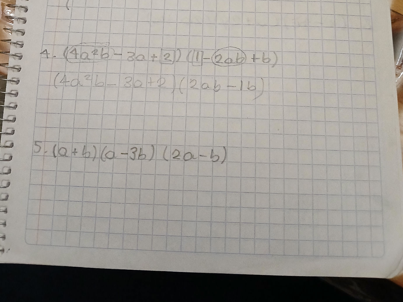 4. $(4a^2b-3a+2) (1-2ab+b)$ | StudyX