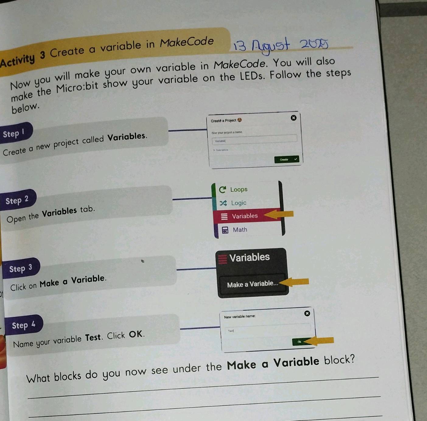 Activity 3 Create a variable in MakeCode | StudyX