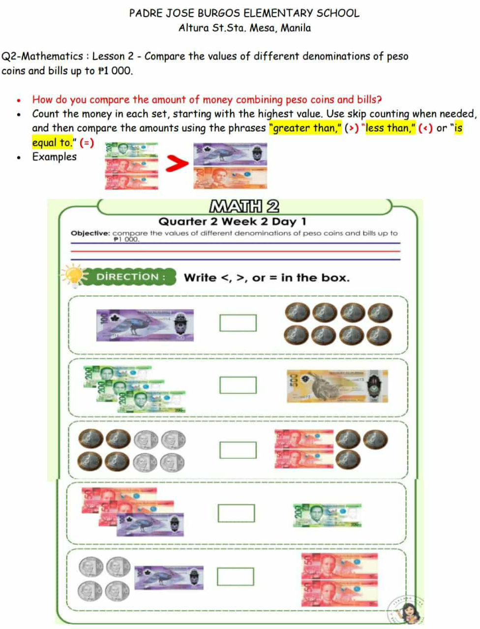 Q2-Mathematics: Lesson 2 - Compare the | StudyX