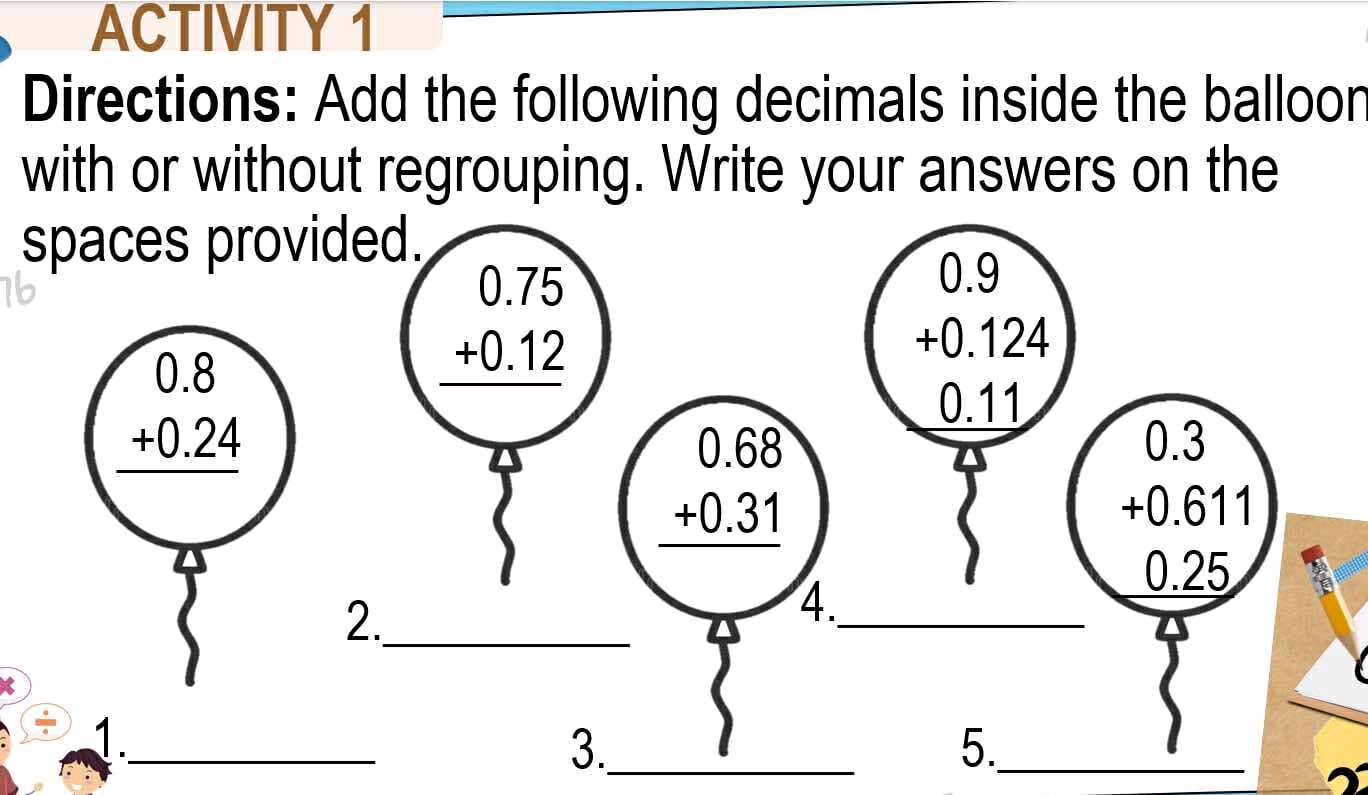 Directions: Add the following decimals | StudyX