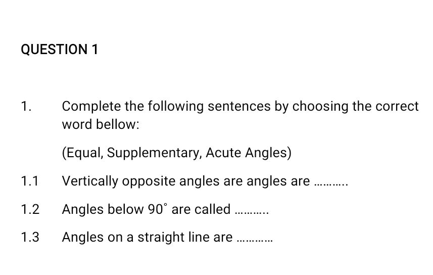 QUESTION 1 1. Complete the following | StudyX