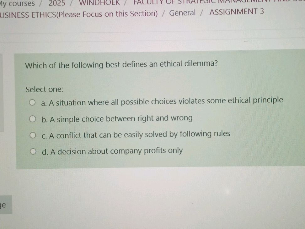 Which of the following best defines an | StudyX