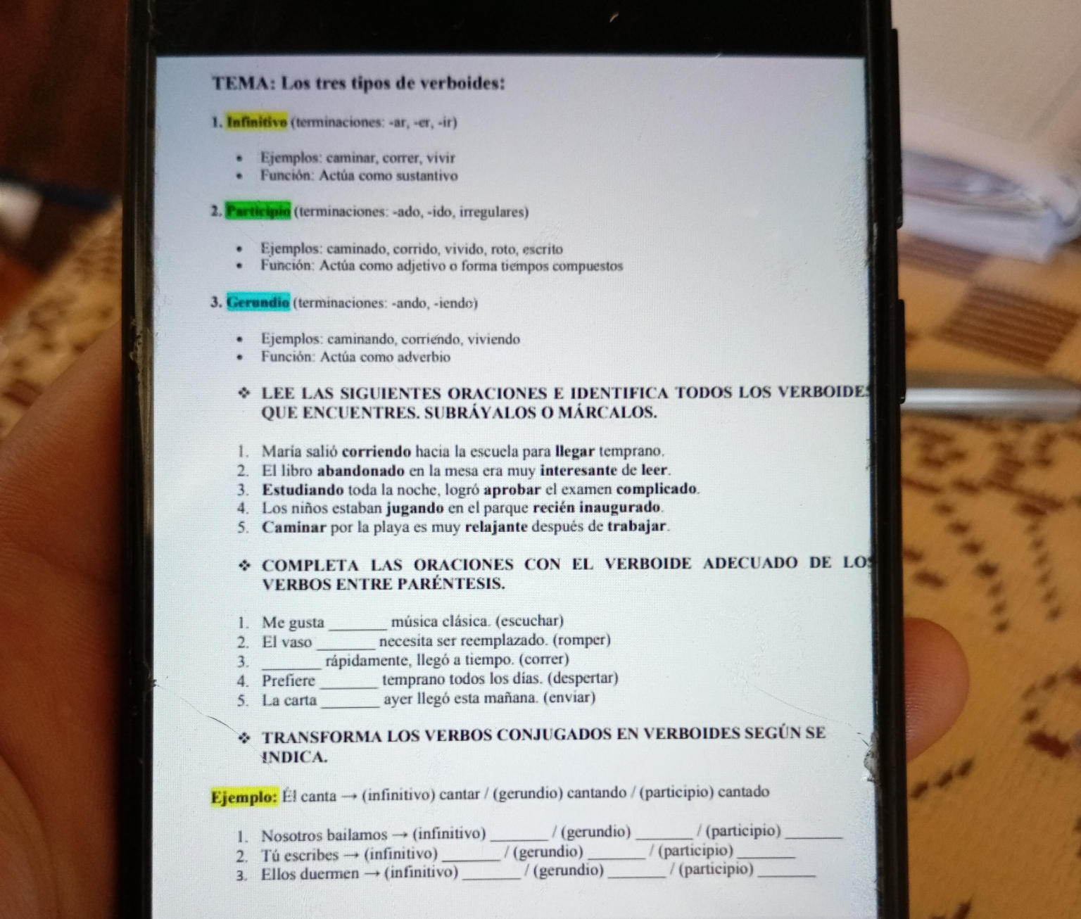 TEMA: Los tres tipos de verboides: 1. | StudyX