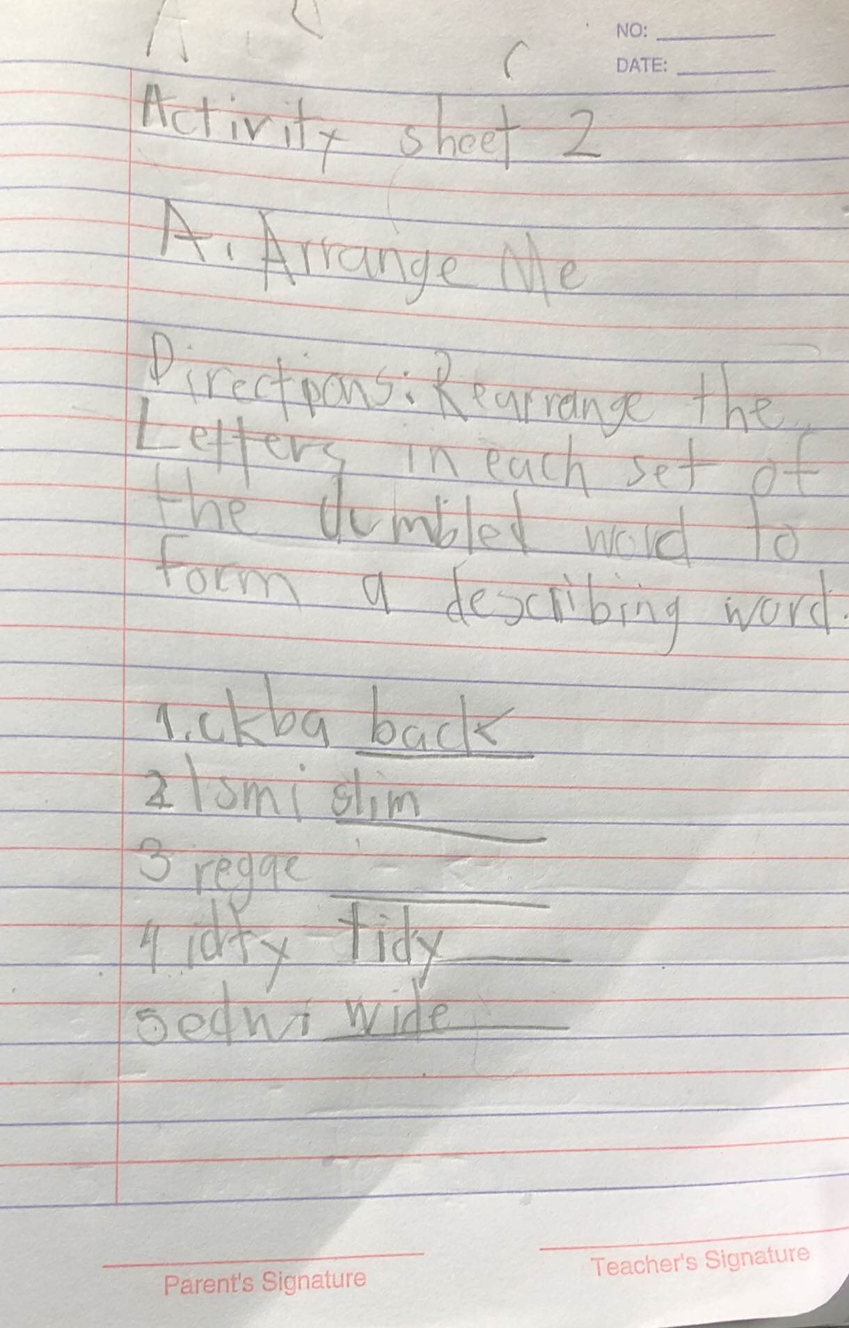 Directions: Rearrange the letters in each | StudyX