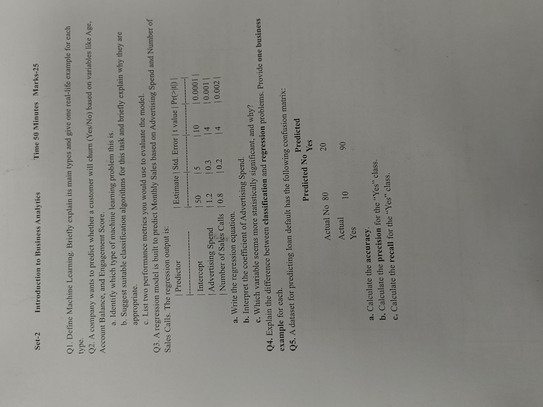 Q3. A regression model is built to predict | StudyX