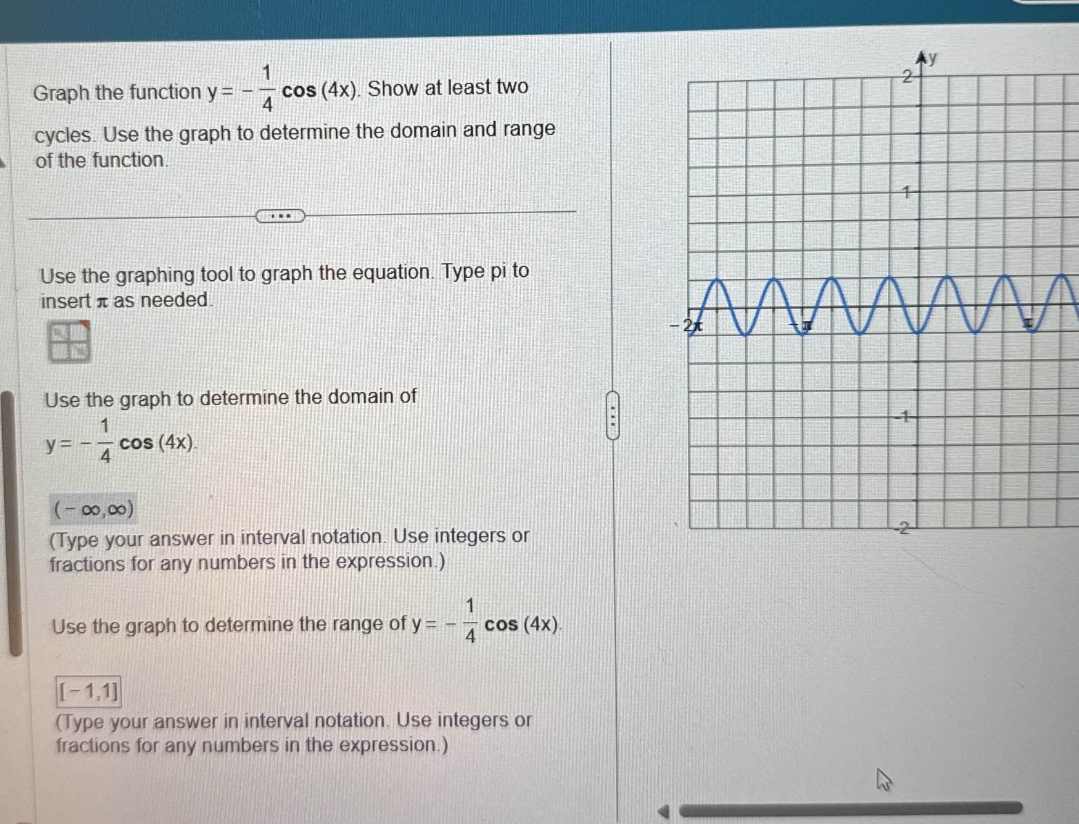 Graph the function $y = - {1}{4} (4x)$. | StudyX