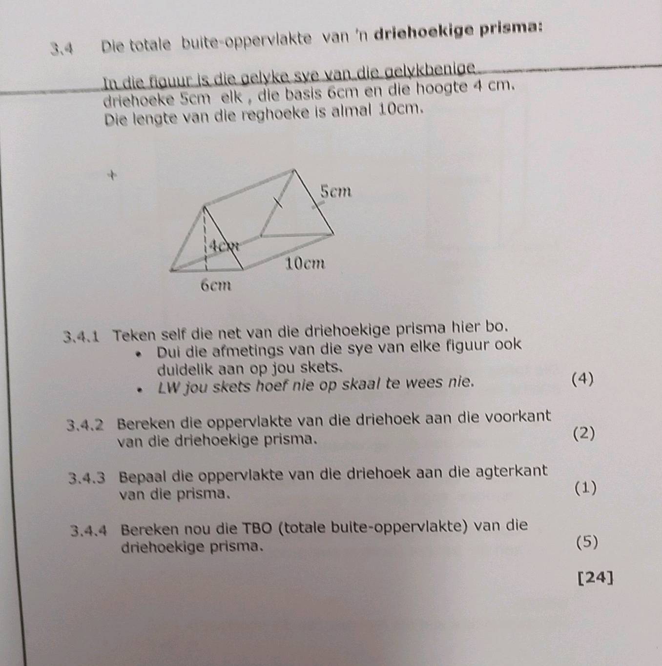 Die totale buite-oppervlakte van 'n | StudyX