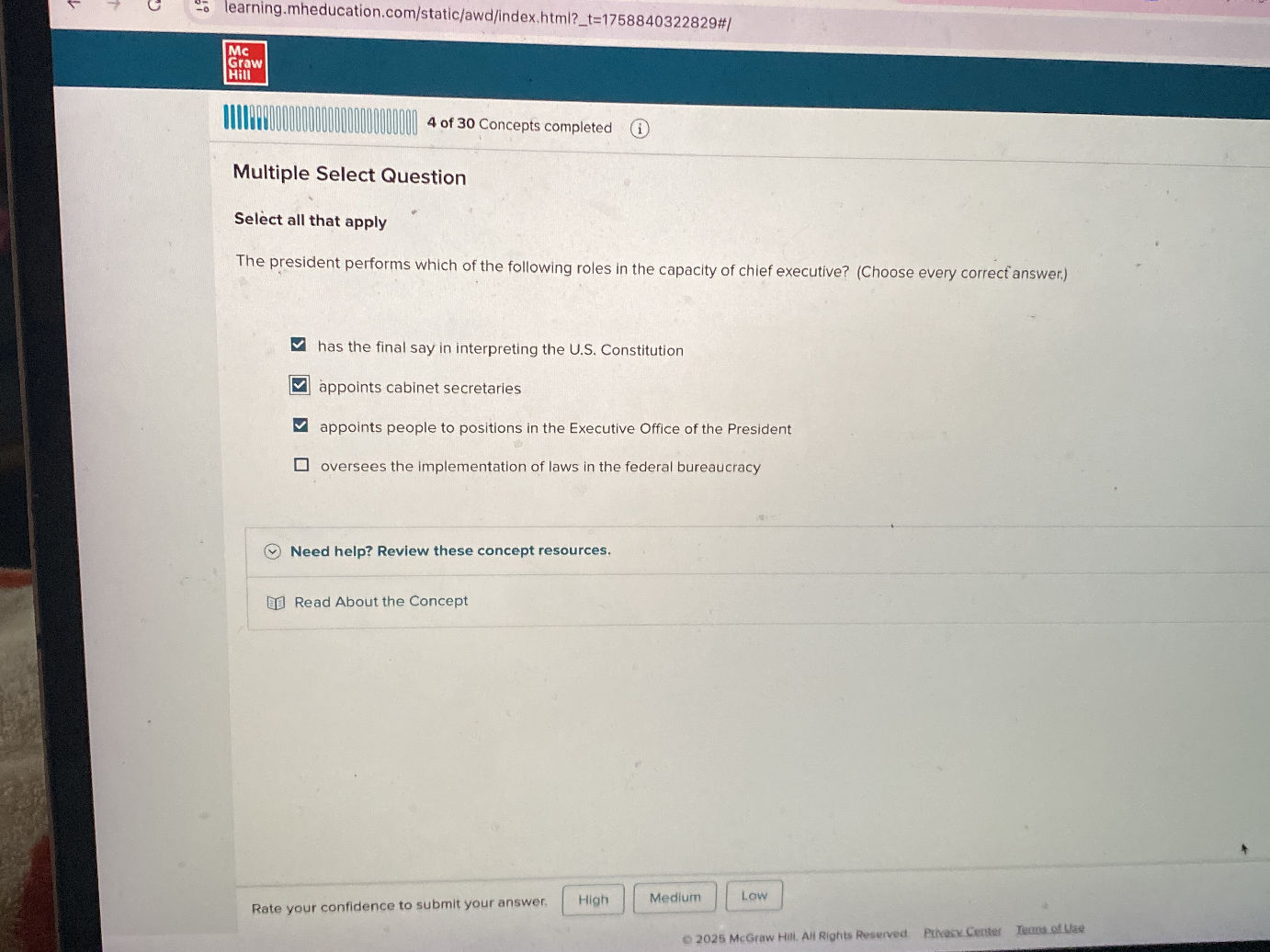 The president performs which of the | StudyX