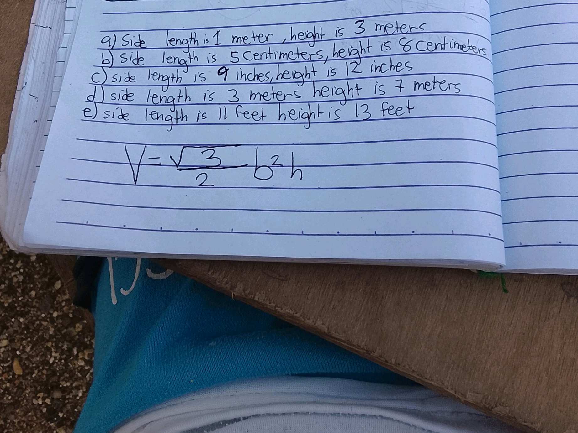 a) Side length is 1 meter, height is 3 | StudyX