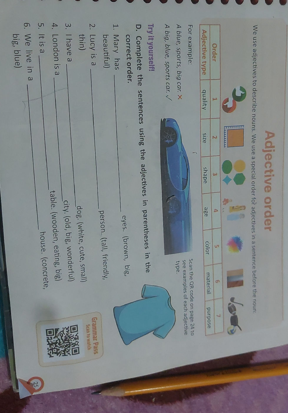 Adjective order We use adjectives to | StudyX