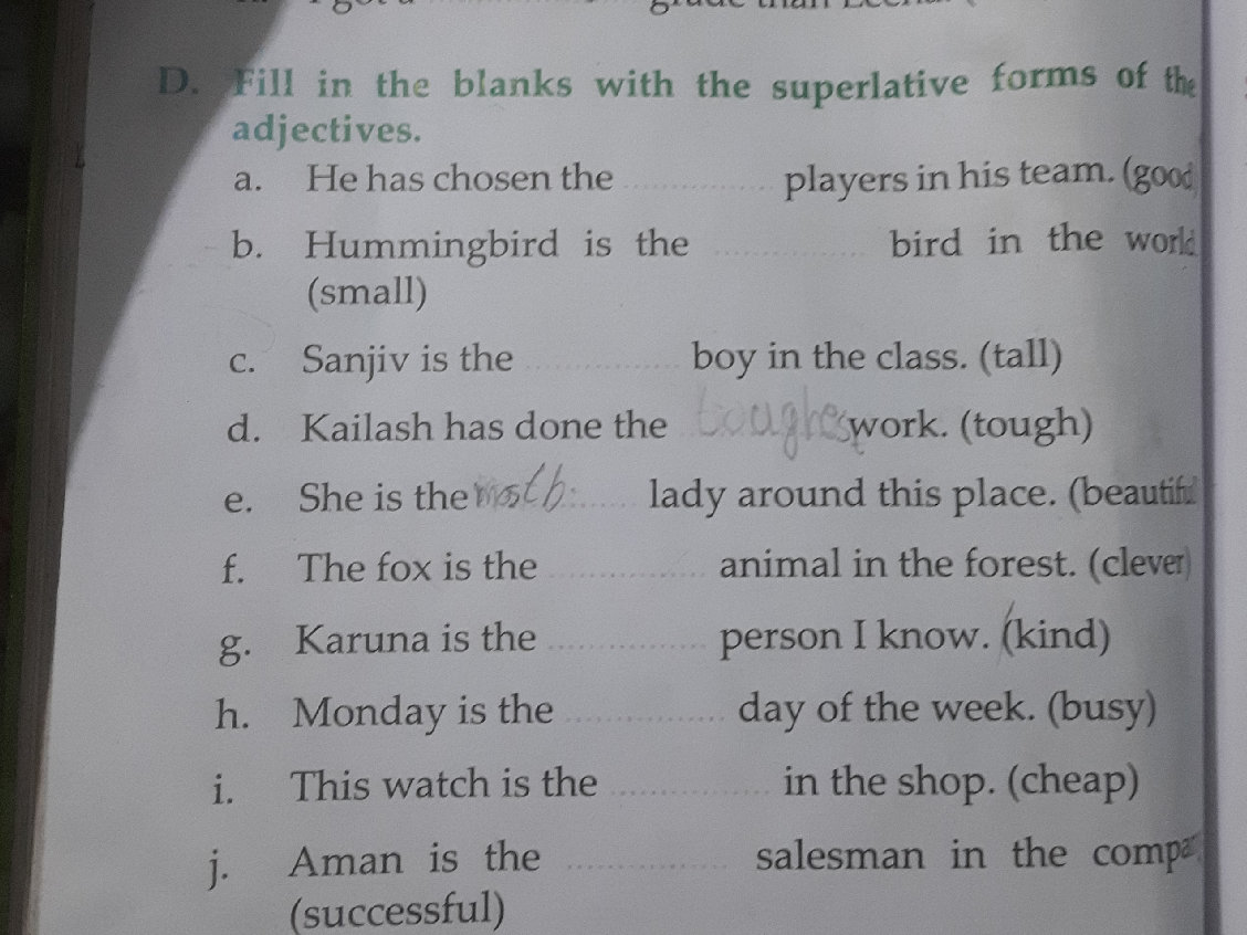 D. Fill in the blanks with the superlative | StudyX