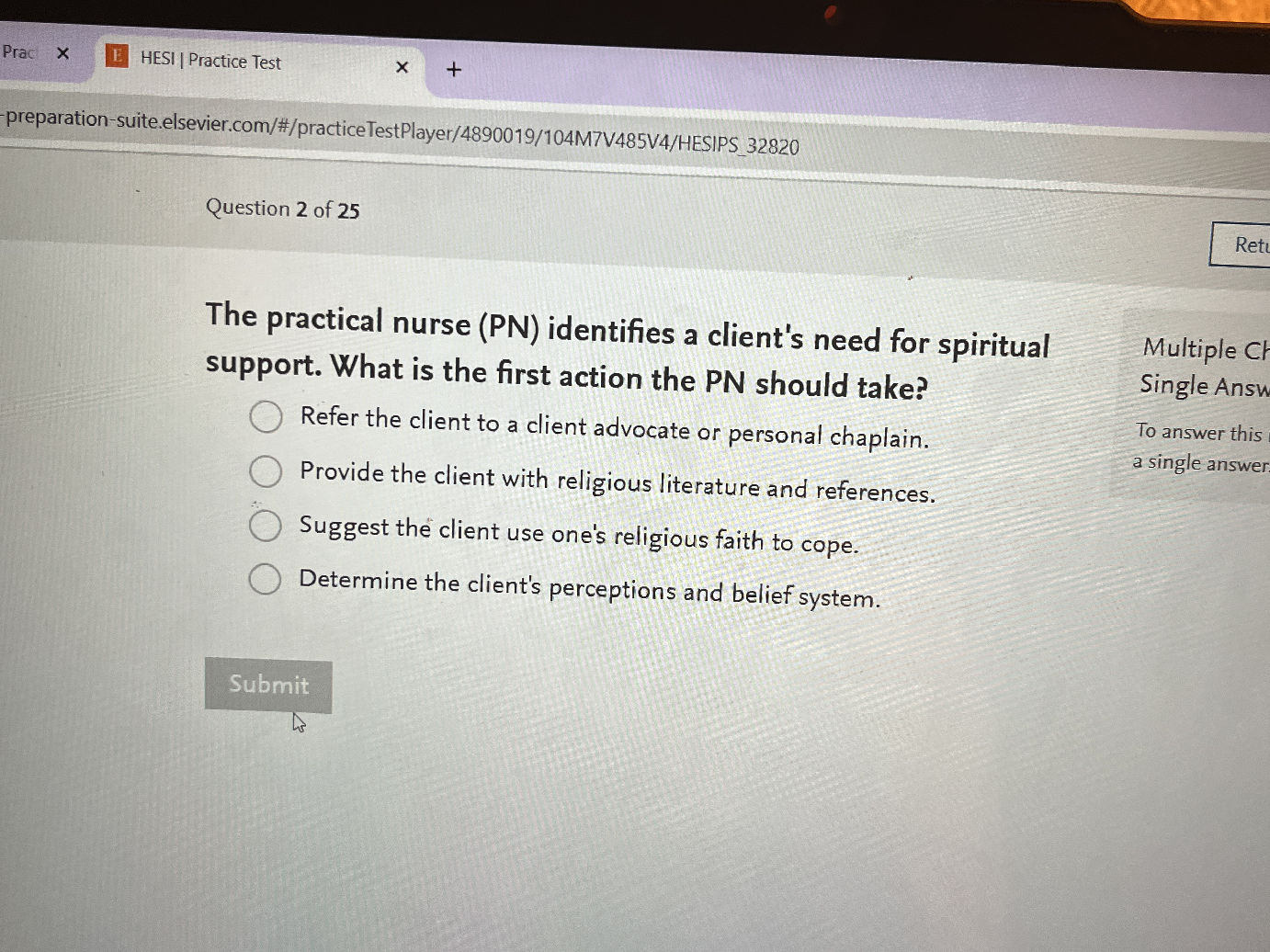 The practical nurse (PN) identifies a | StudyX