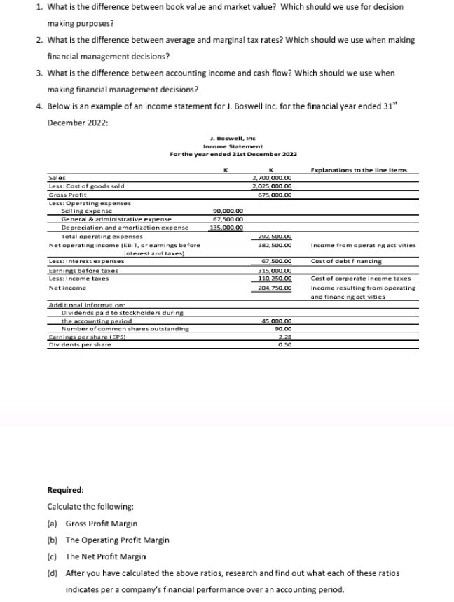 1. What is the difference between book value | StudyX