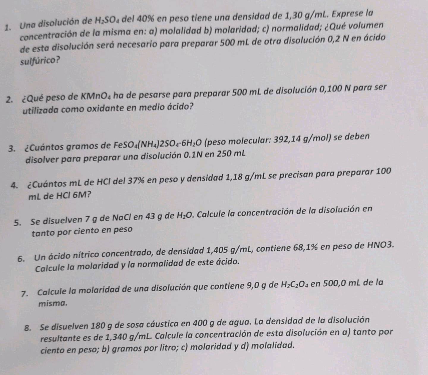 ¿Cuántos mL de HCl del 37% en peso y | StudyX
