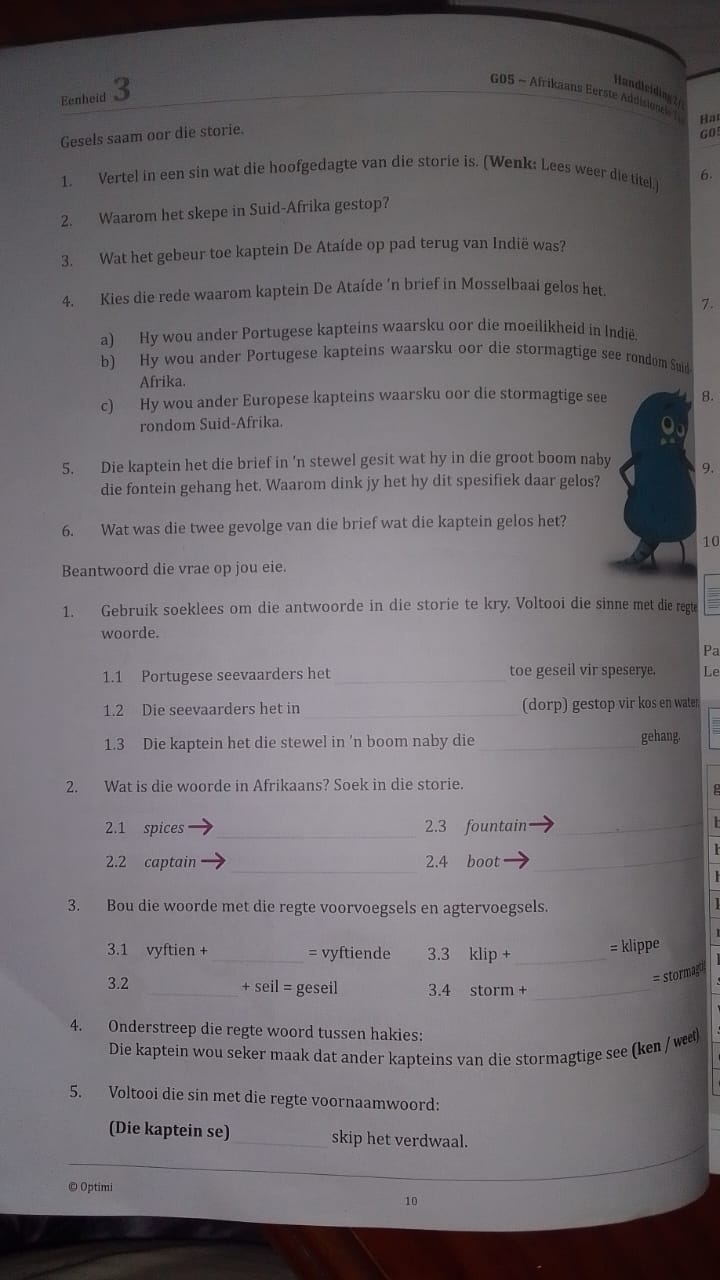 1. Vertel in een sin wat die hoofgedagte van | StudyX