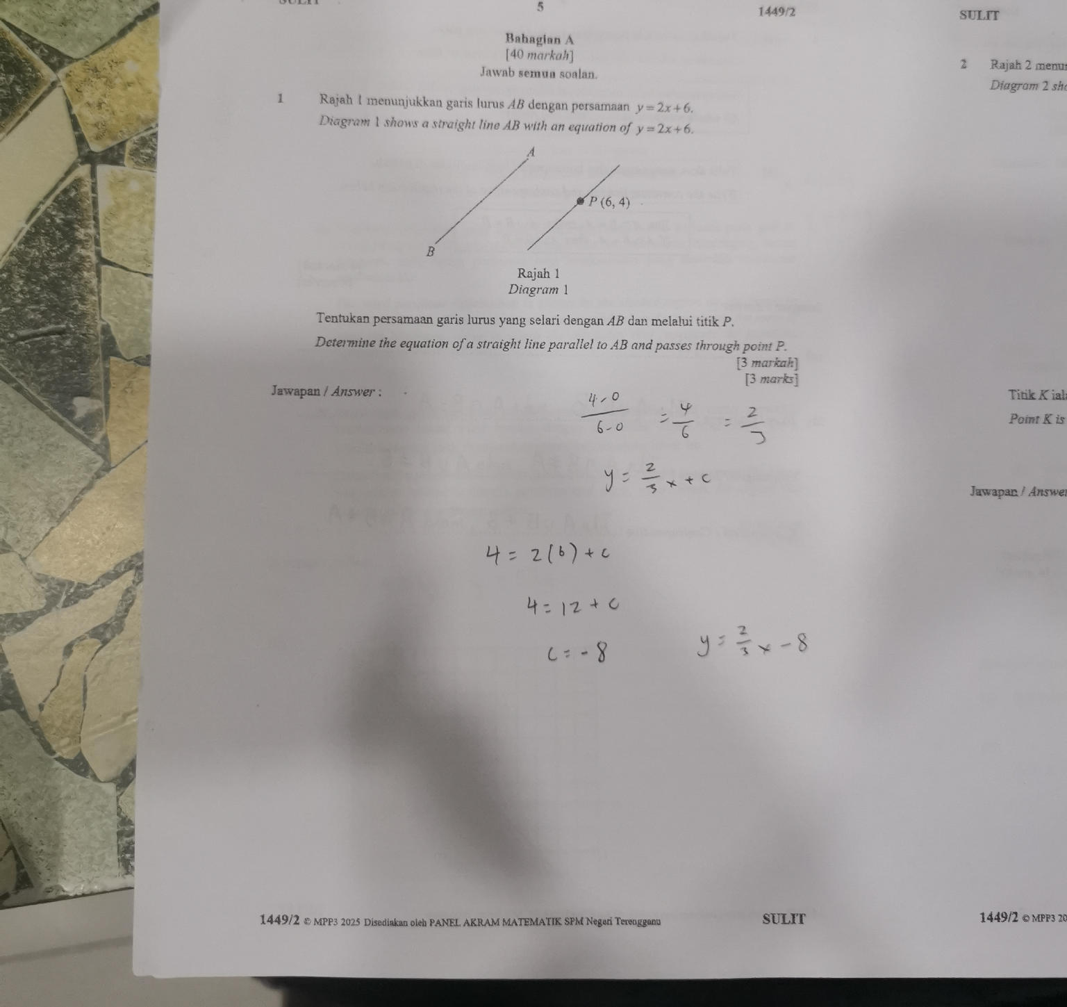 Rajah I menunjukkan garis lurus AB dengan | StudyX