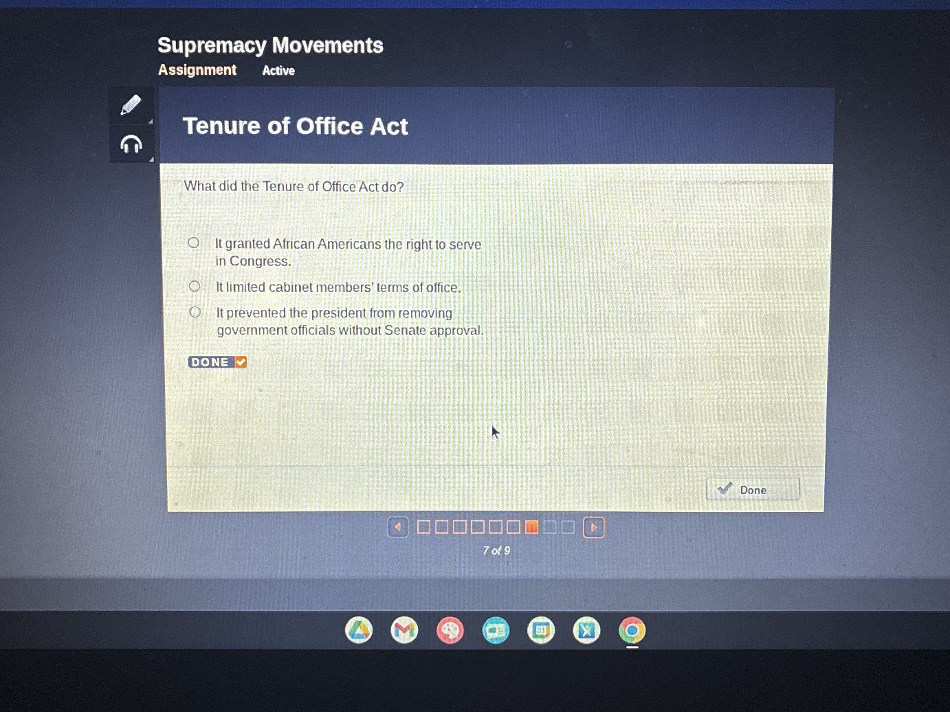 What did the Tenure of Office Act do? It | StudyX