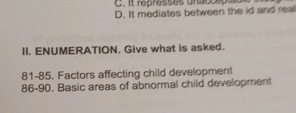 II. ENUMERATION. Give what is asked. 81-85. | StudyX