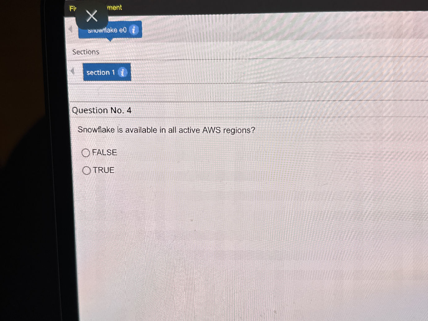 Question No. 4 Snowflake is available in | StudyX