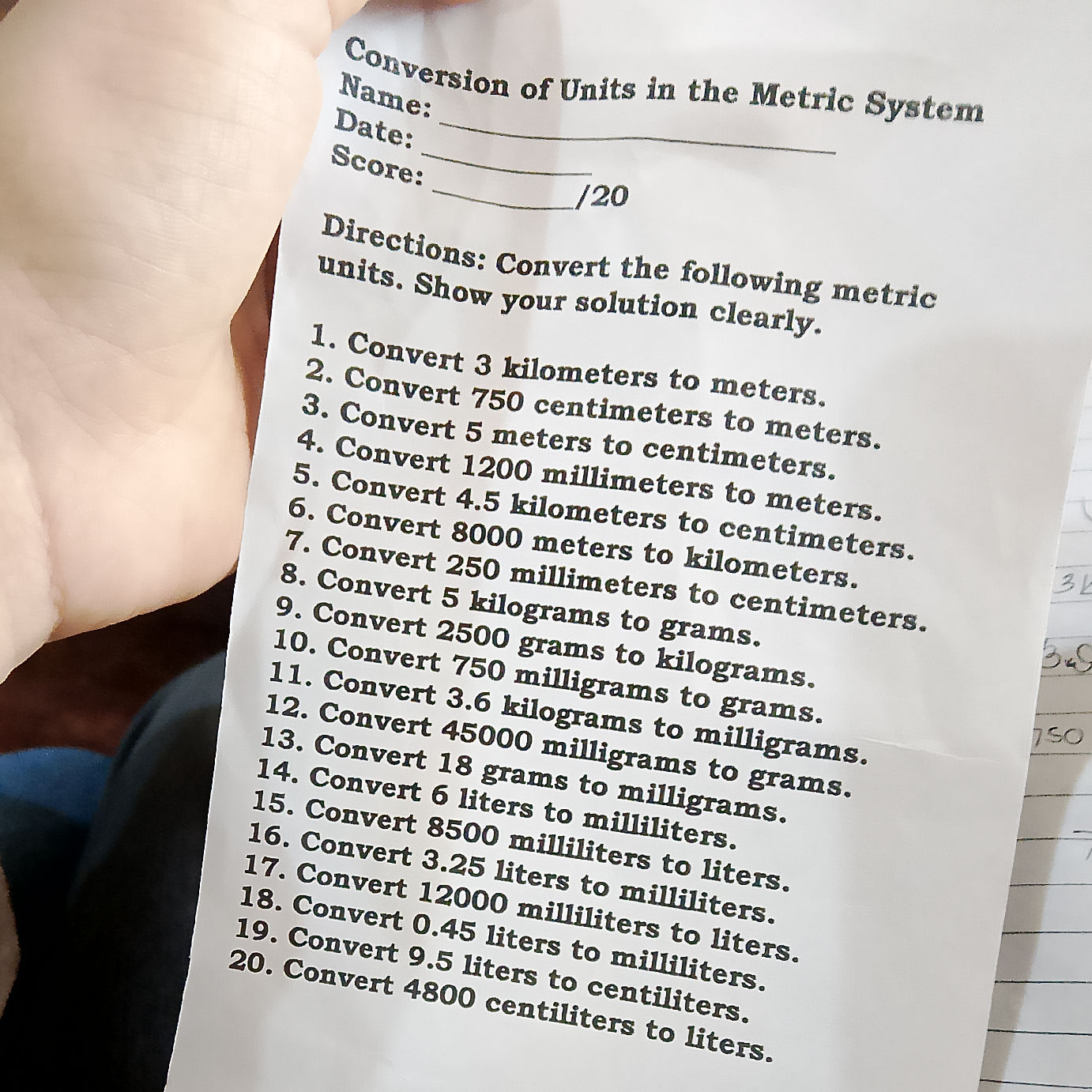 Directions: Convert the following metric | StudyX