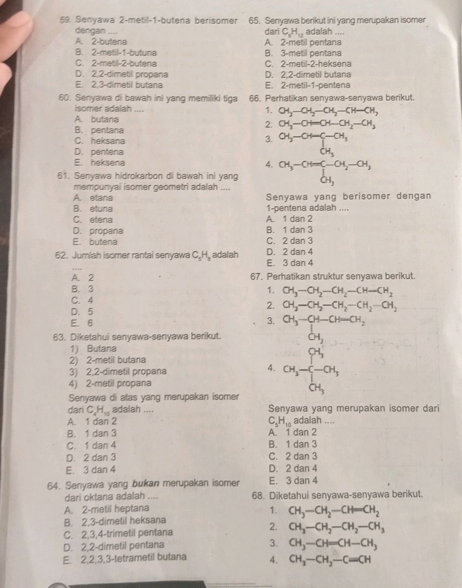 59. Senyawa 2-metil-1-butena berisomer | StudyX