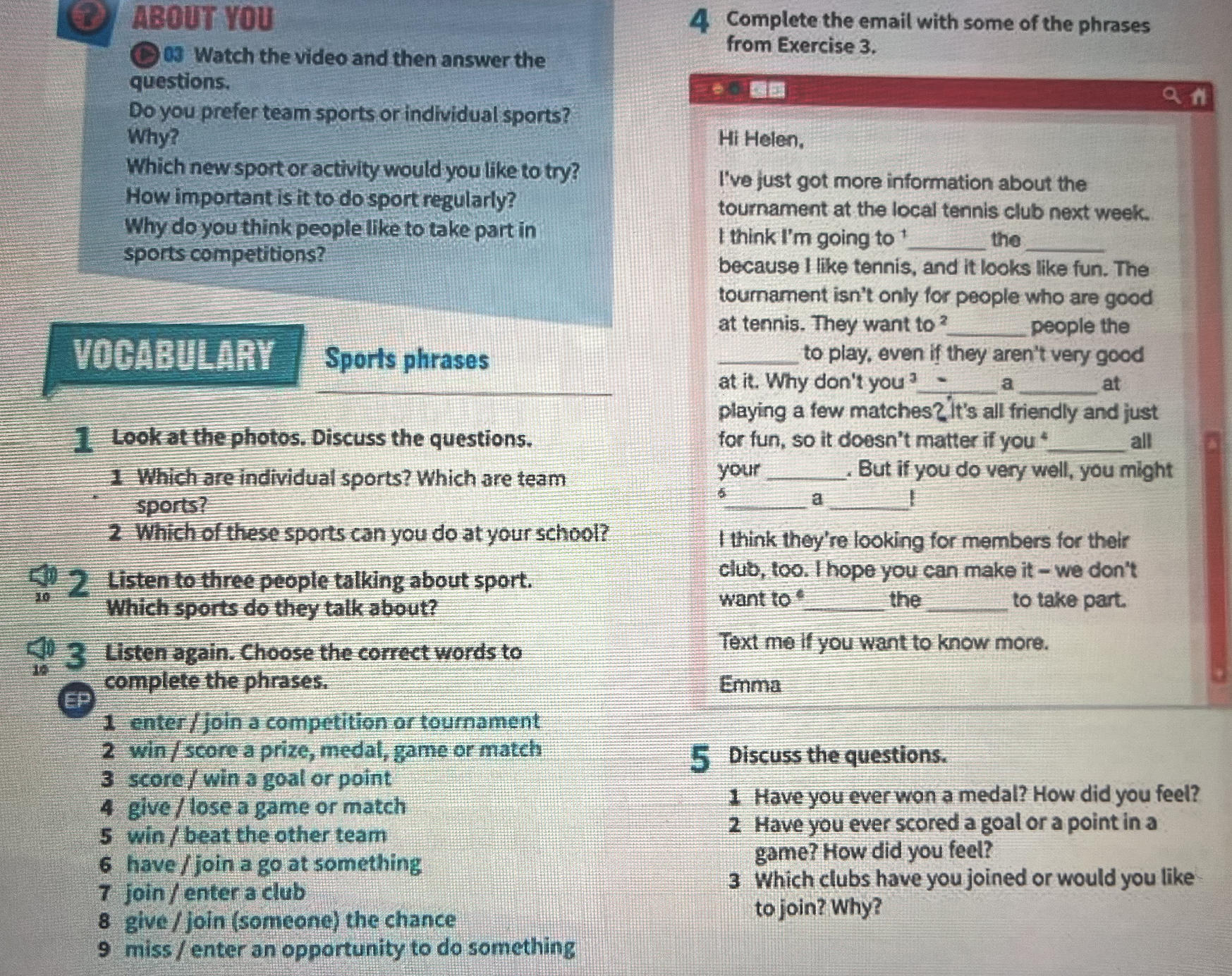 3 Listen again. Choose the correct words to | StudyX