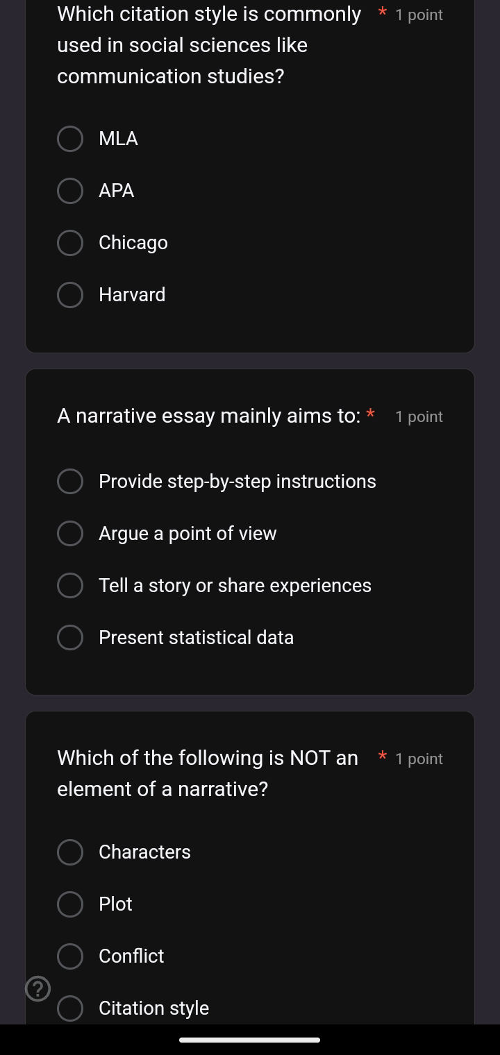 Which citation style is commonly * 1 point | StudyX