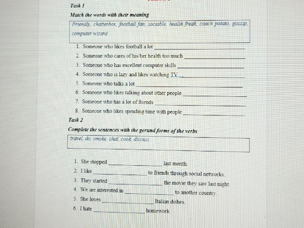 Task 1 Match the words with their meaning | StudyX