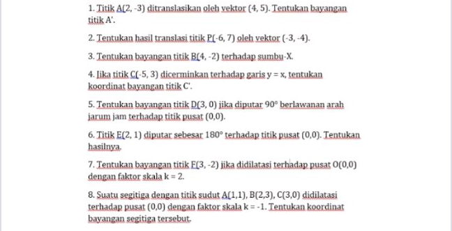 1. Titik A(2, -3) ditranslasikan oleh vektor | StudyX