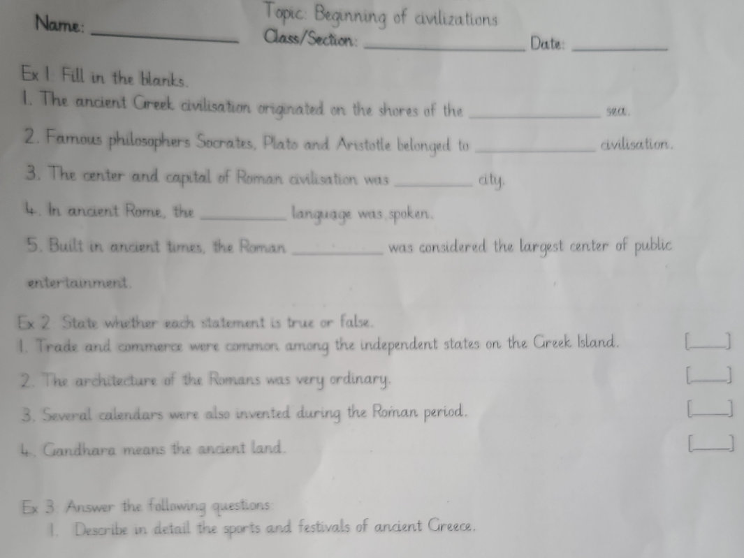 Ex I Fill in the blanks. 1. The ancient | StudyX