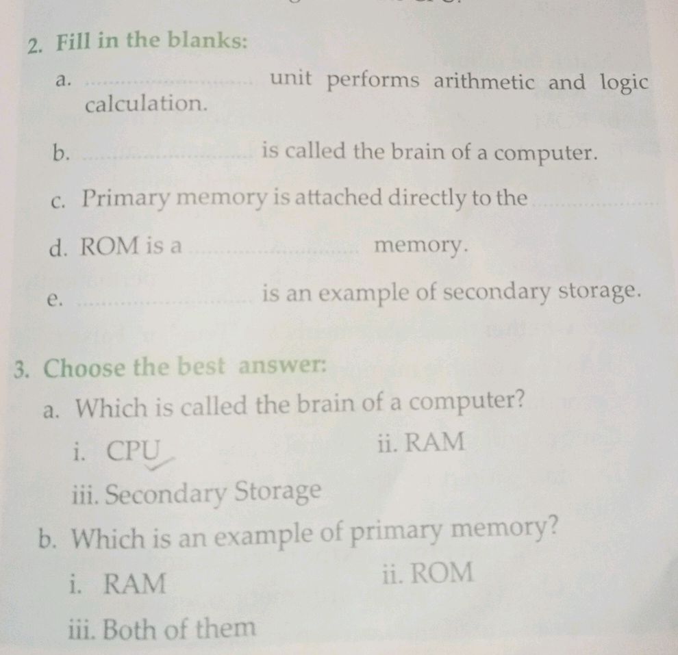2. Fill in the blanks: a. unit performs | StudyX