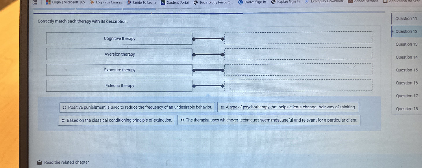 Correctly match each therapy with its