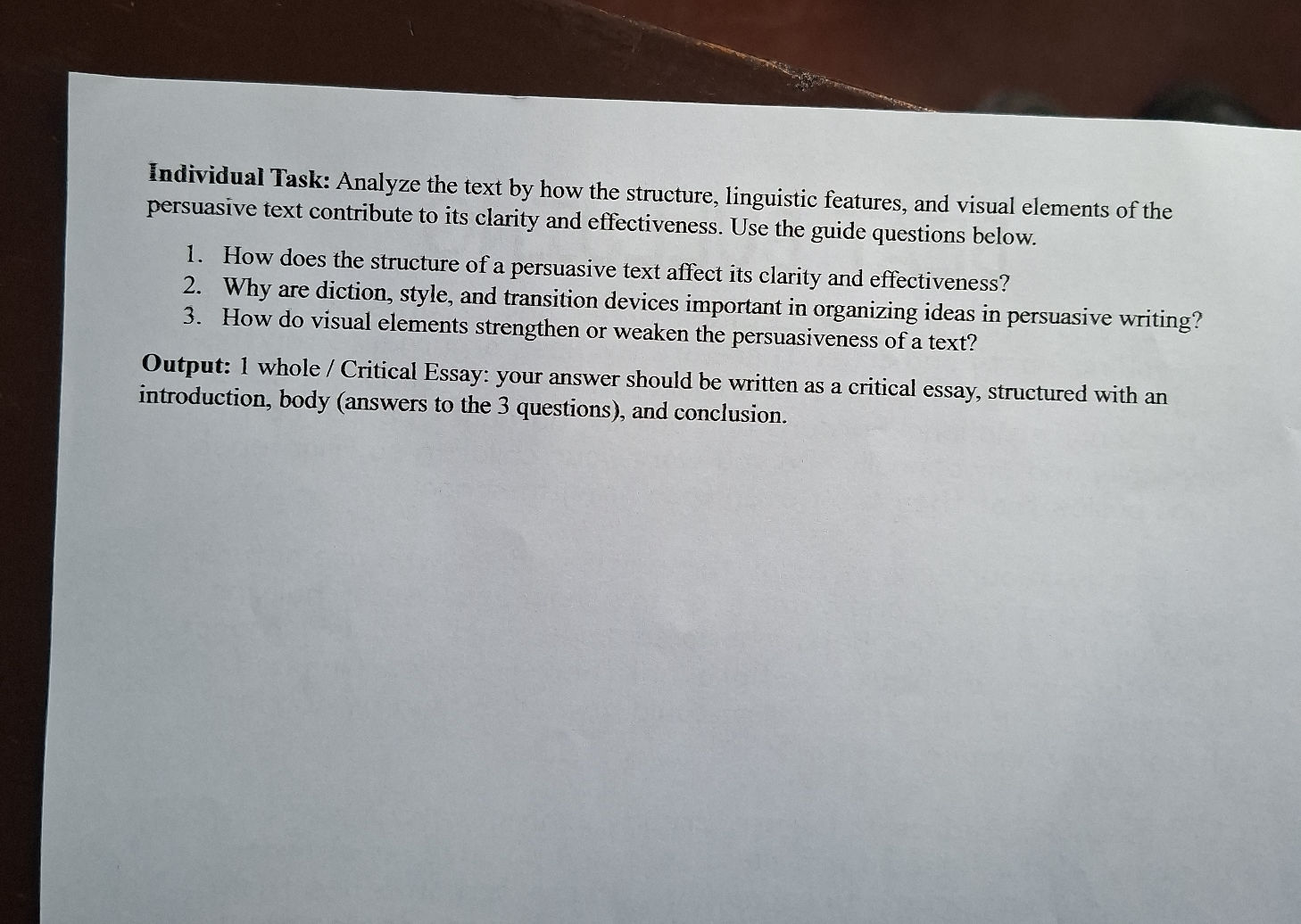 Individual Task: Analyze the text by how the | StudyX