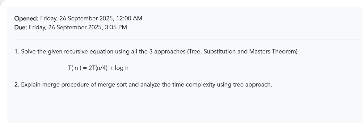 Solve the given recursive equation using all | StudyX