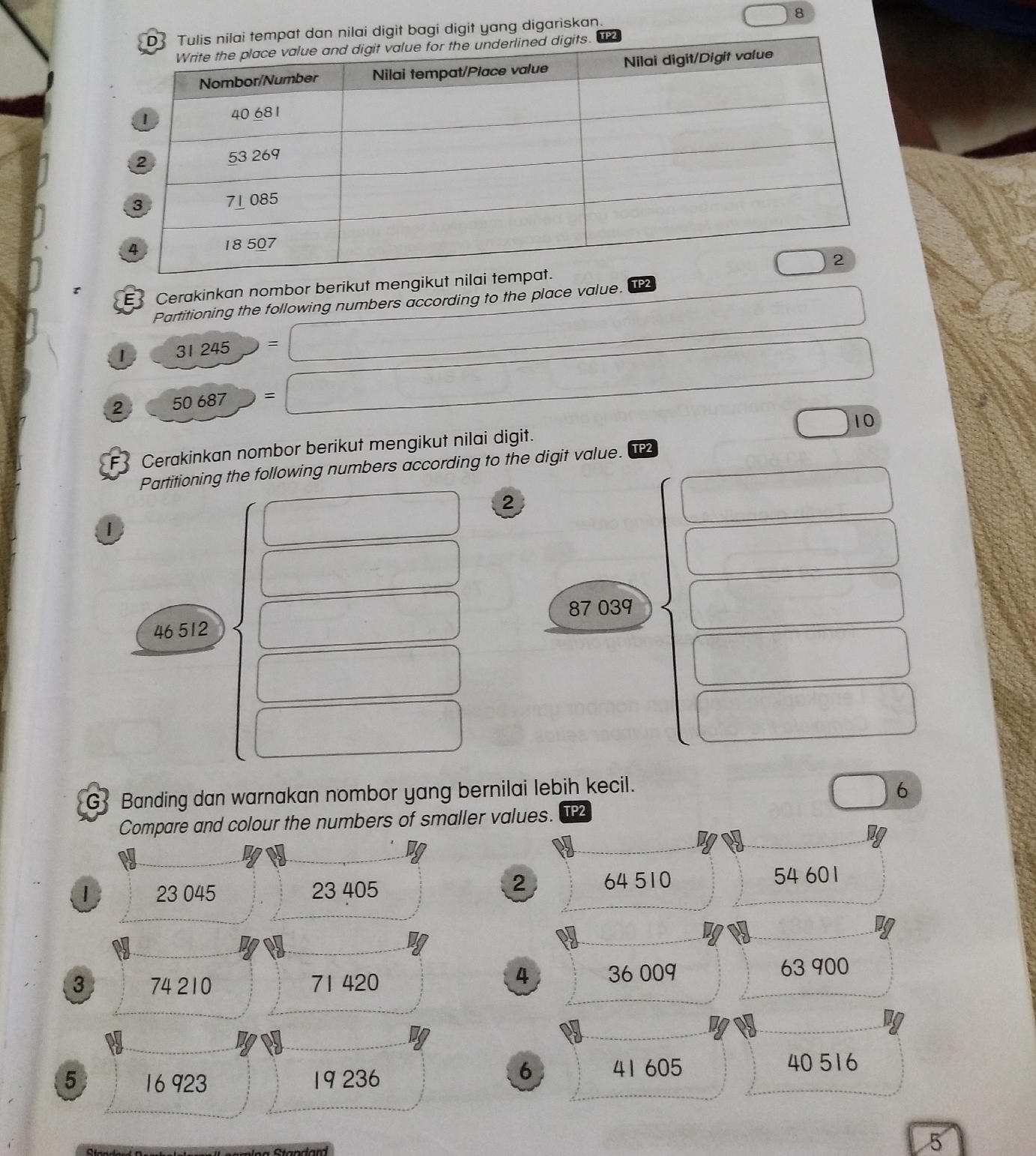 D Tulis nilai tempat dan nilai digit bagi | StudyX