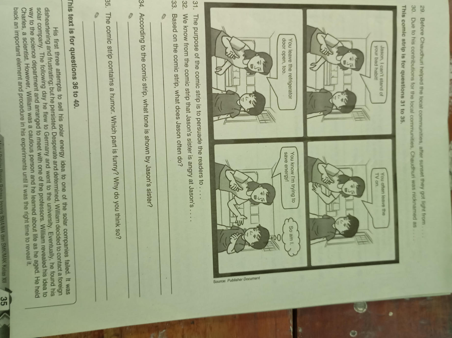 This comic strip is for questions 31 to 35. | StudyX