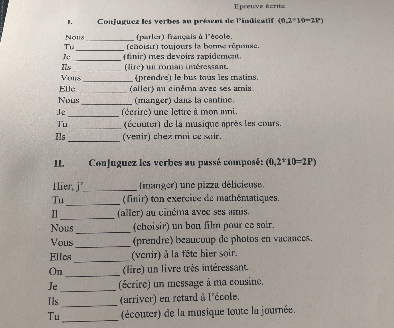 II. Conjuguez les verbes au passé composé: | StudyX