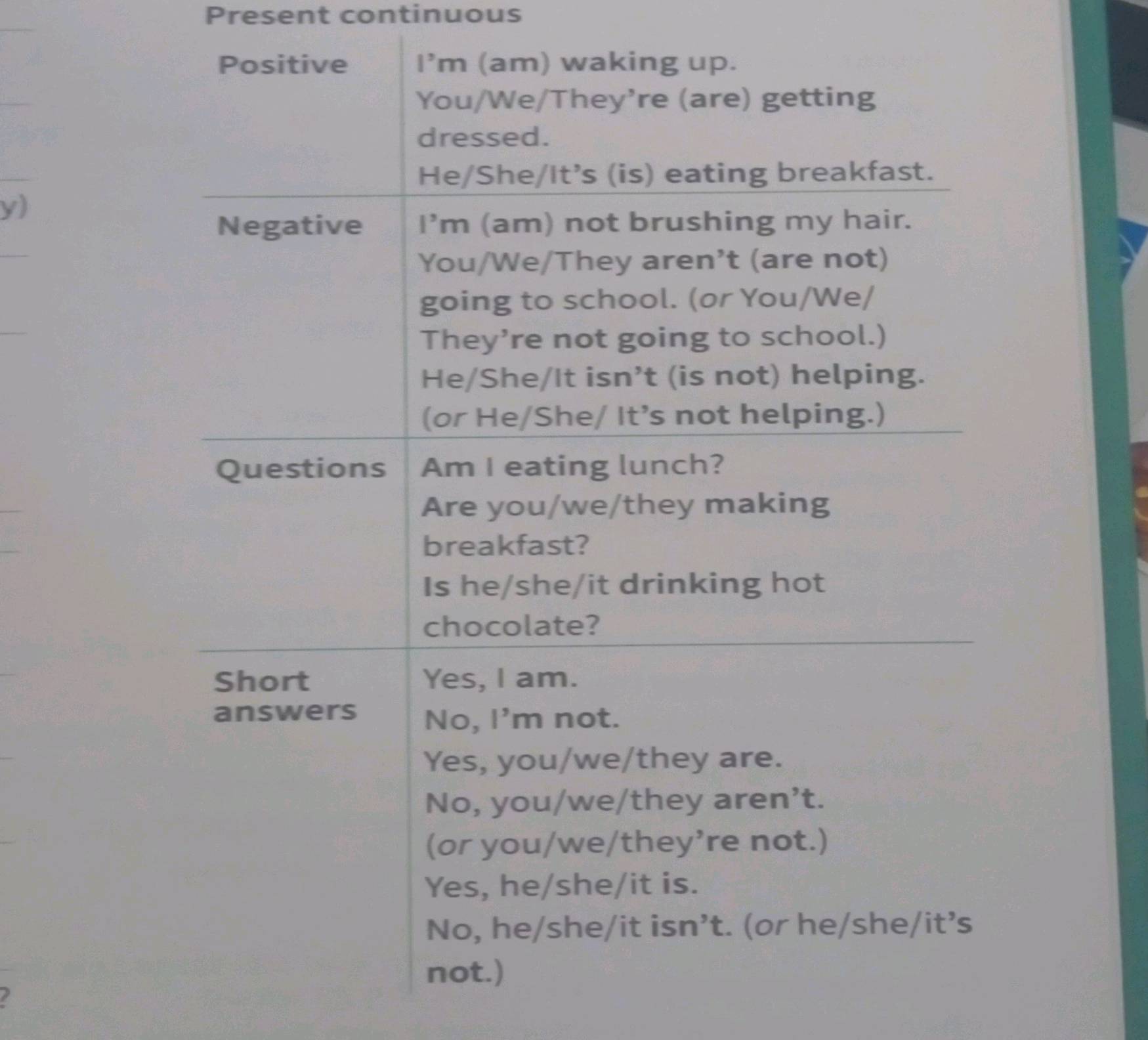 Present continuous Positive I'm (am) waking | StudyX