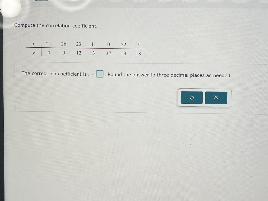 Compute the correlation coefficient. | x | | StudyX