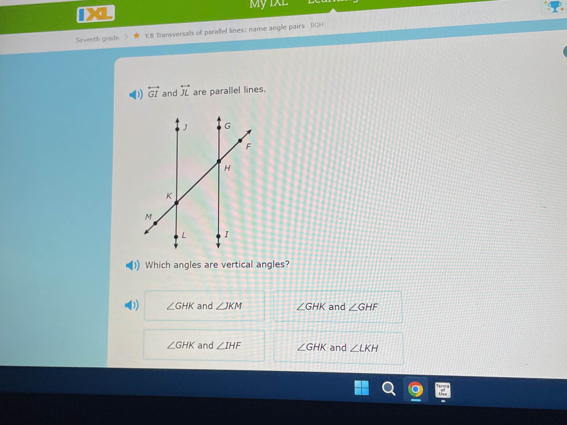 $ {GI}$ and $ {JL}$ are parallel lines. | StudyX
