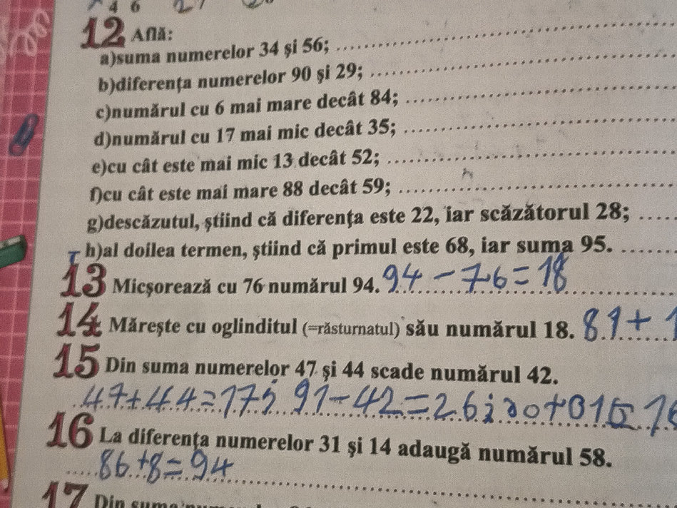 Află: a)suma numerelor 34 şi 56; | StudyX