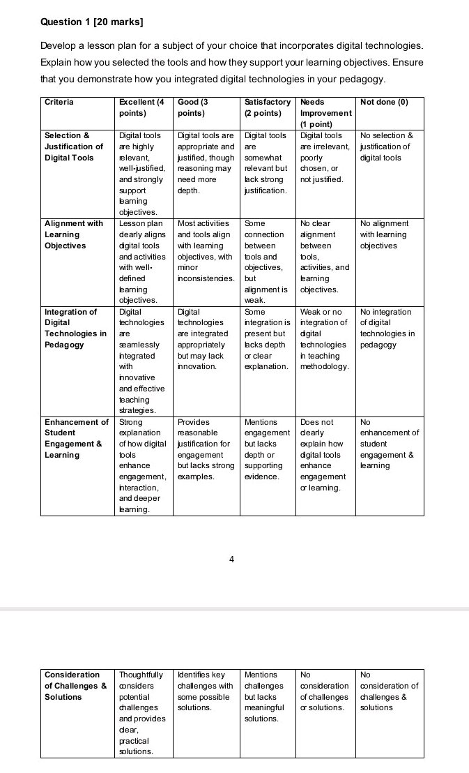 Question 1 [20 marks] Develop a lesson | StudyX