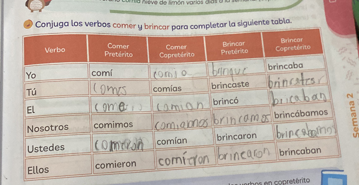Conjuga los verbos comer y brincar para | StudyX