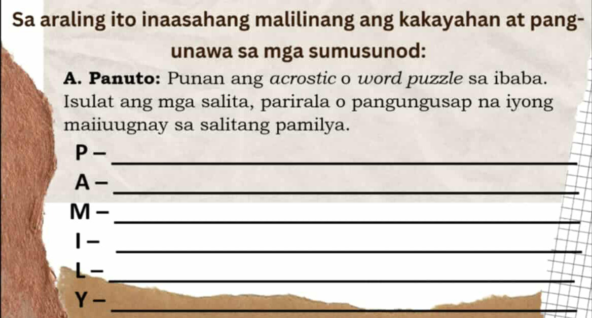 A. Panuto: Punan ang acrostic o word puzzle | StudyX