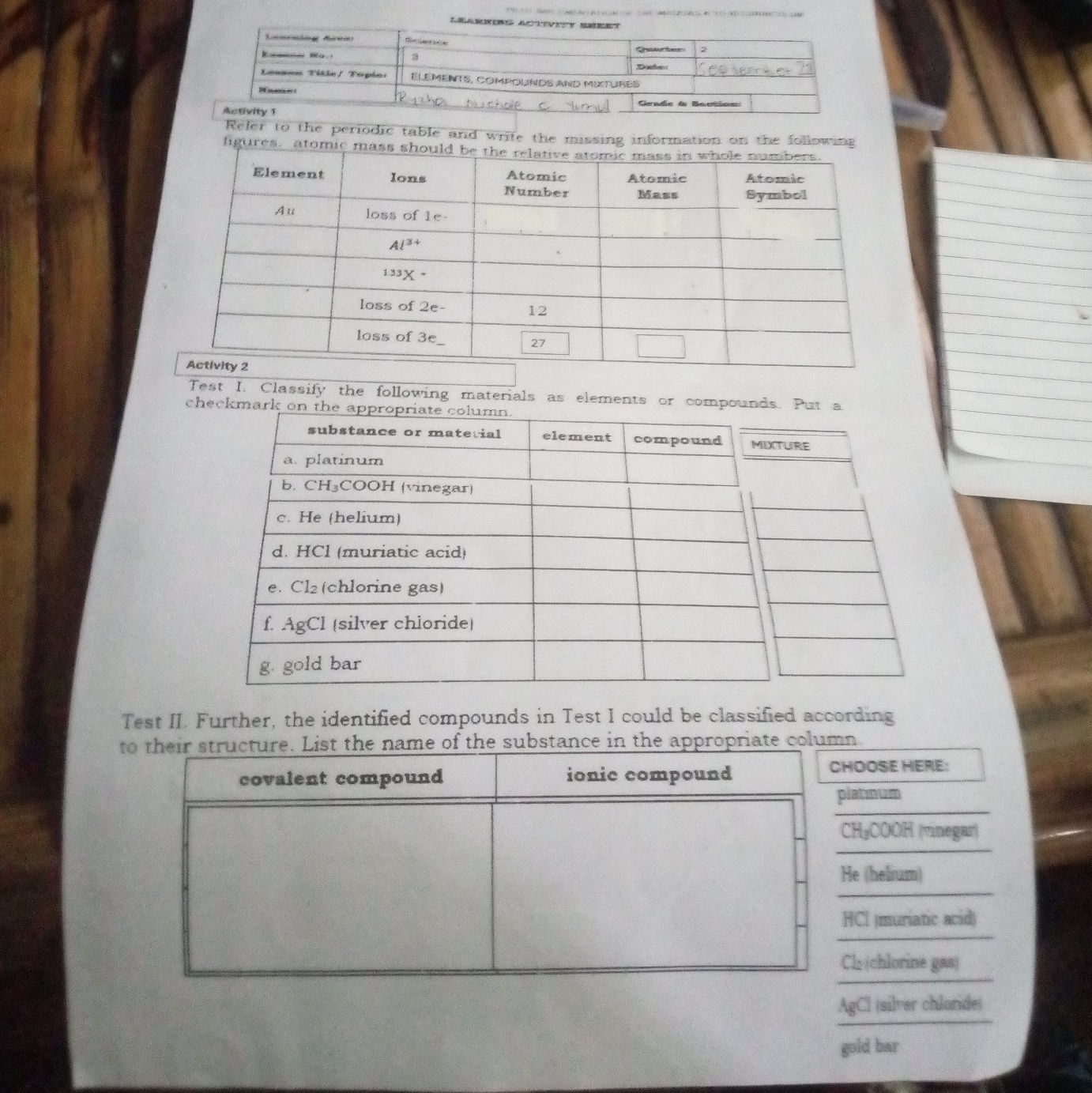 Refer to the periodic table and write the | StudyX