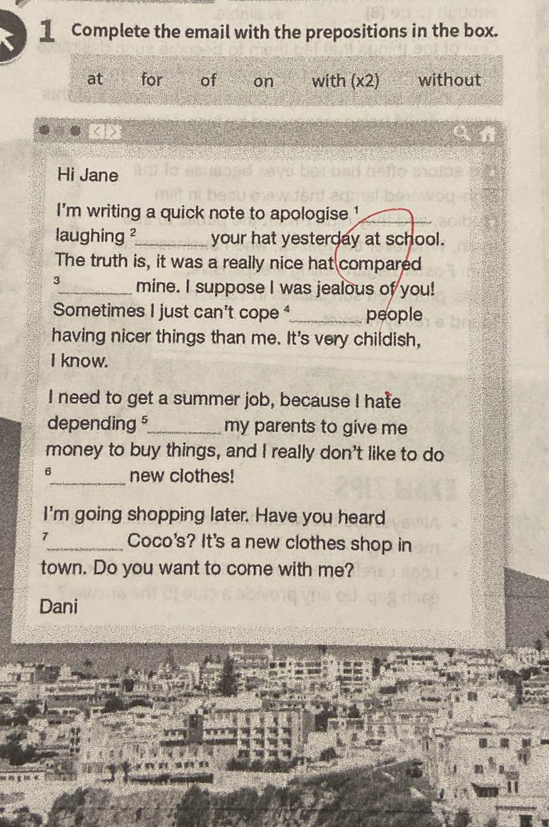 Complete the email with the prepositions in | StudyX