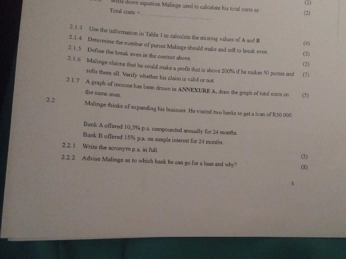 Write down equation Malinge used to | StudyX