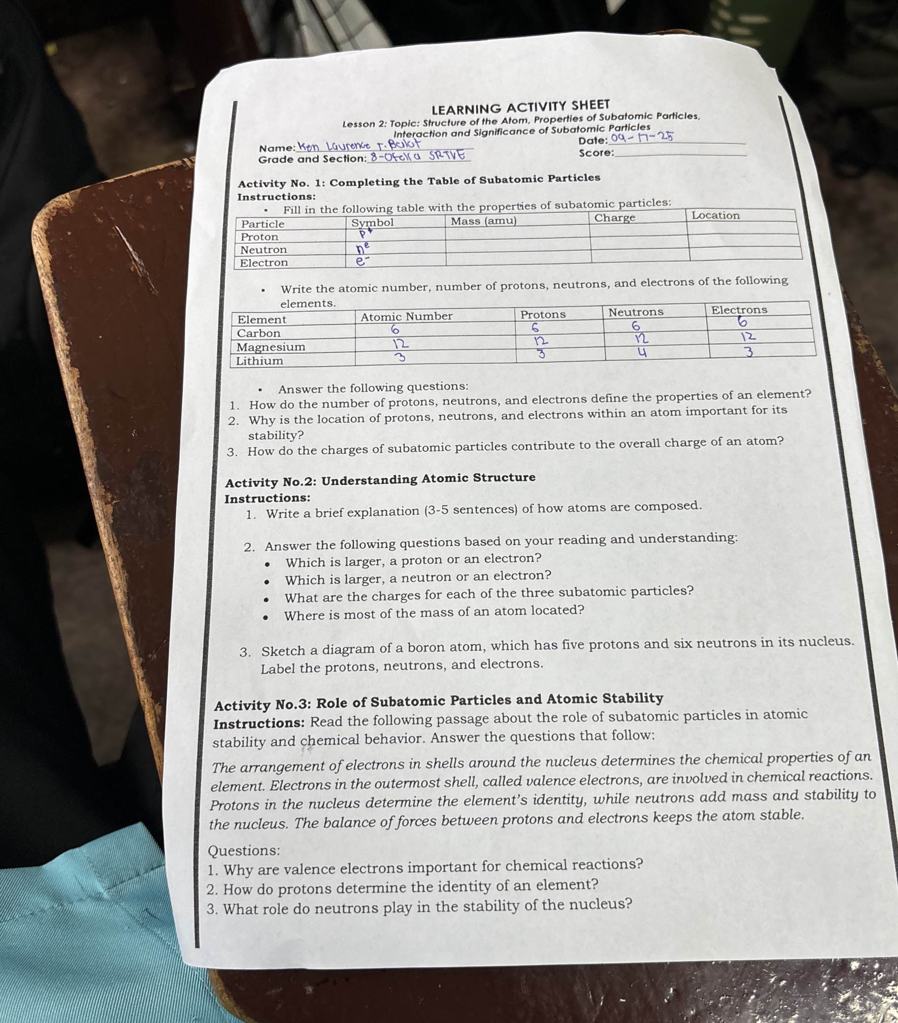 Activity No. 1: Completing the Table of | StudyX